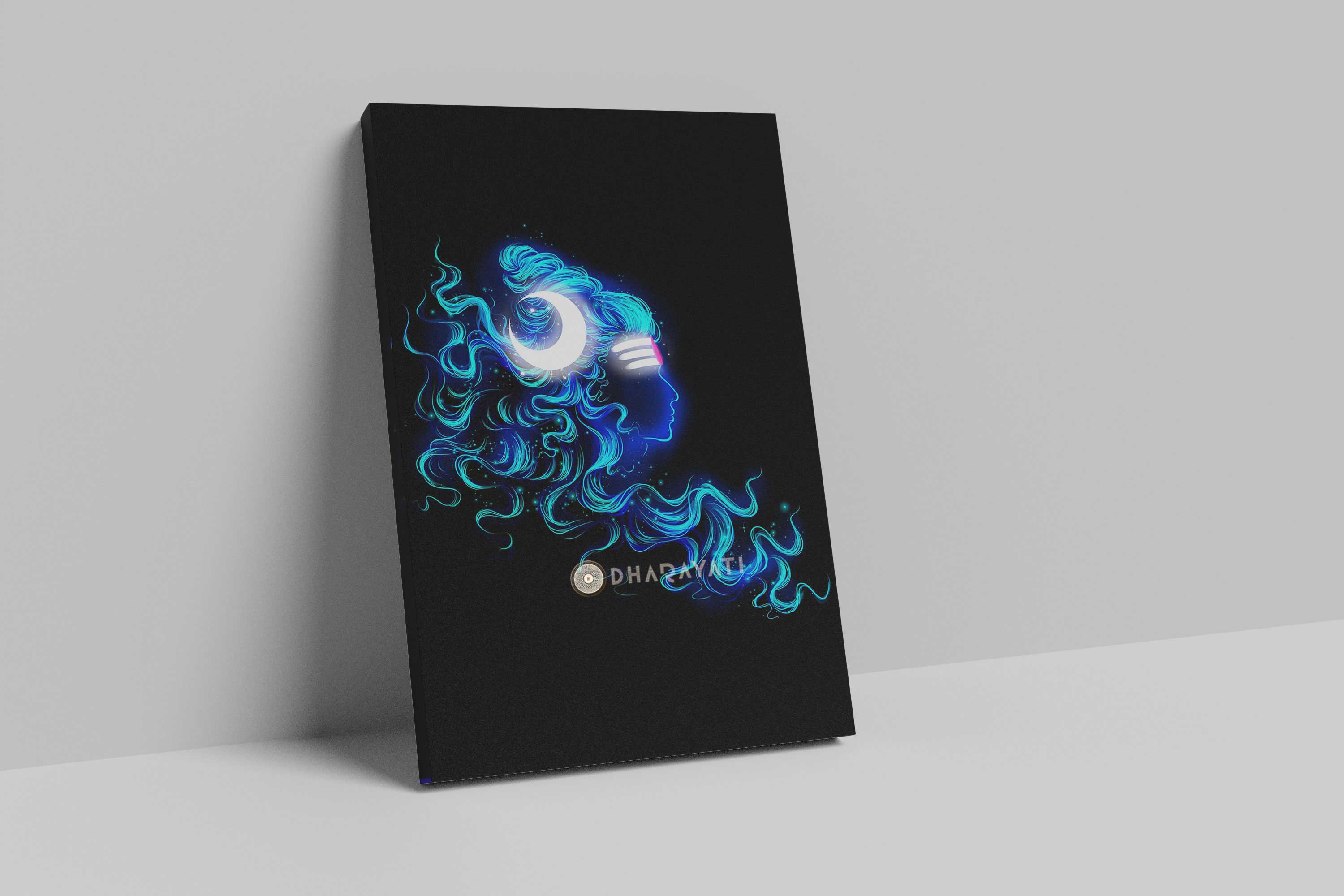 Celestial Majesty: Mahadev with Moon Crown - Serene Blue Canvas Art ...